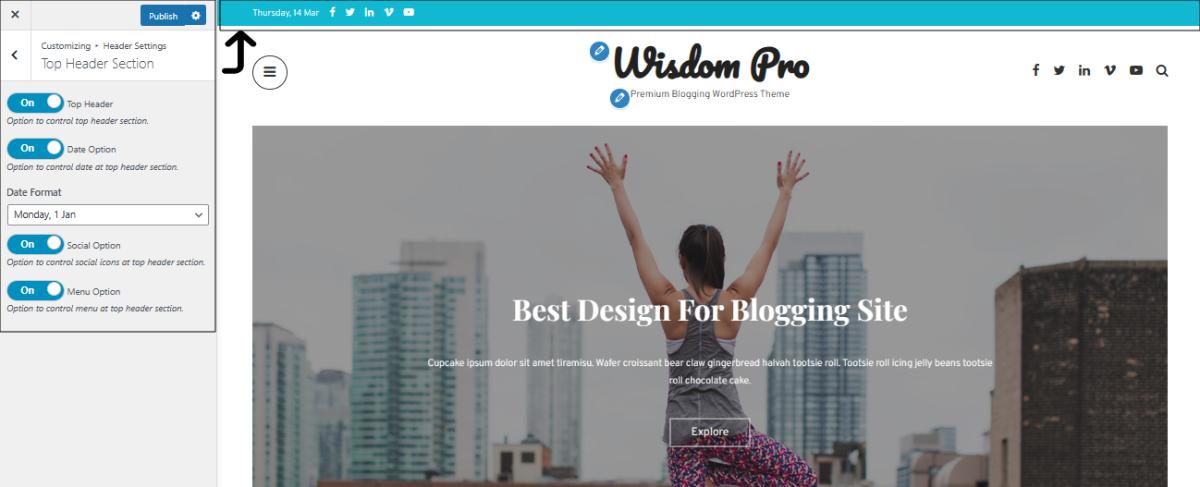Top Header in Wisdom Pro – Wisdom